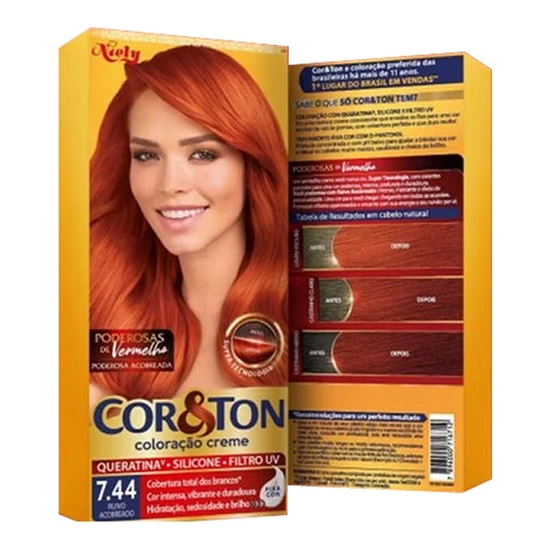 TINTURA COR E TON MINI KIT 7.44 RUIVO ACOBREADO - Tintura Creme Cor ...