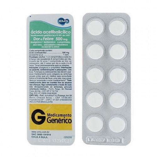 ACIDO ACETILSALICILICO 500MG COM 10 COMPRIMIDOS - Ácido ...