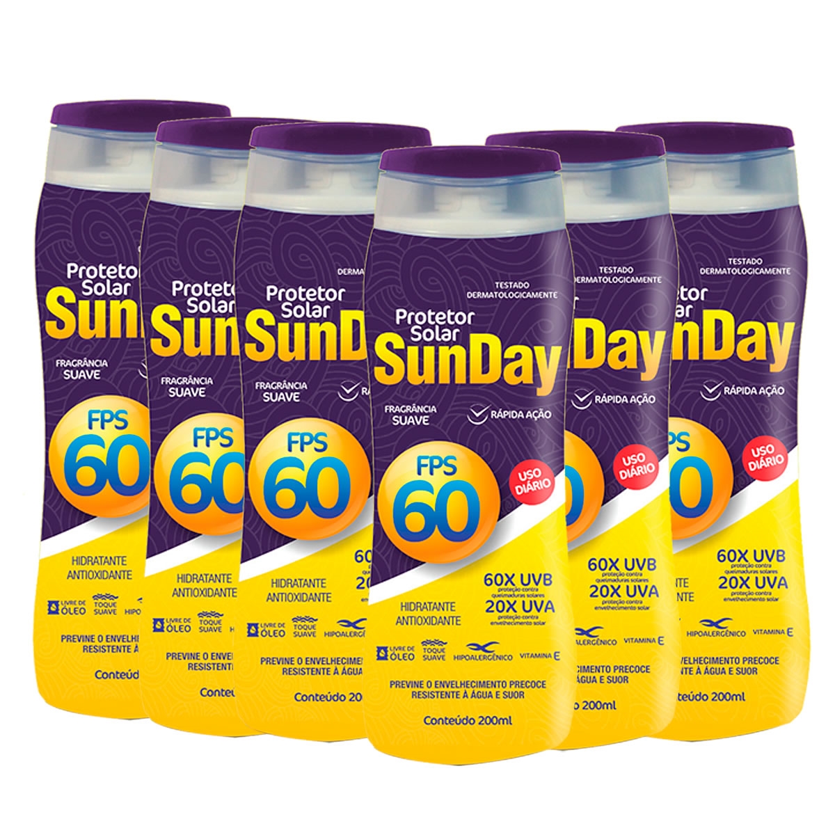 Kit 6 Protetor Solar Sunday Fps60 200ml - Kit 6 Protetor Solar Sunday ...