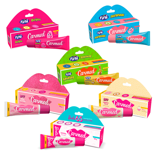 Kit 6 Unidades Hidratante Labial Carmed Fini Banana/Beijos/Dentadura/BFF Beijinhos/BFF Rosa ...