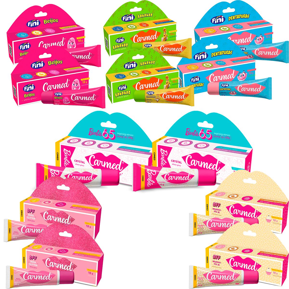 Kit 12 Unidades Hidratante Labial Carmed Fini Banana/Beijos/Dentadura/BFF Beijinhos/BFF Rosa ...