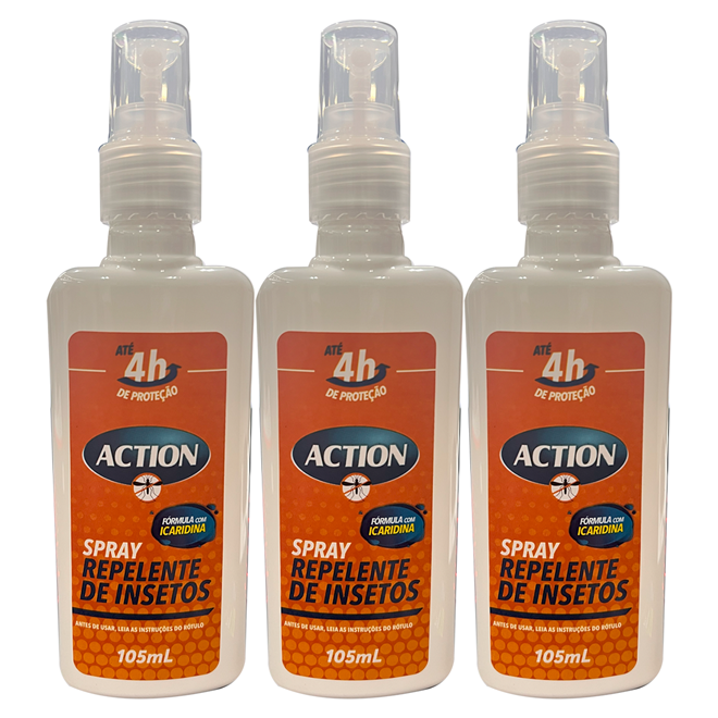 KIT C/ 3 UNIDADES - Repelente Spray Icaridina Action 105ml - NAO INFORMADO