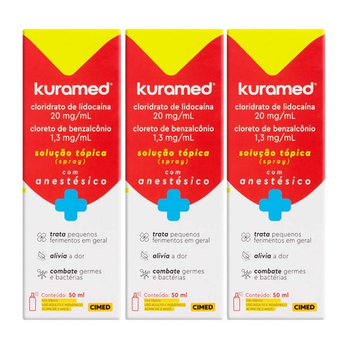 Kit 3 unidades Antissépticos Kuramed Solução 50ml - CIMED